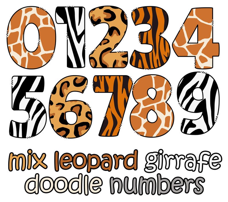 Leopard Print Numbers Clipart: PNG Giraffe Font (digital Download) - Etsy