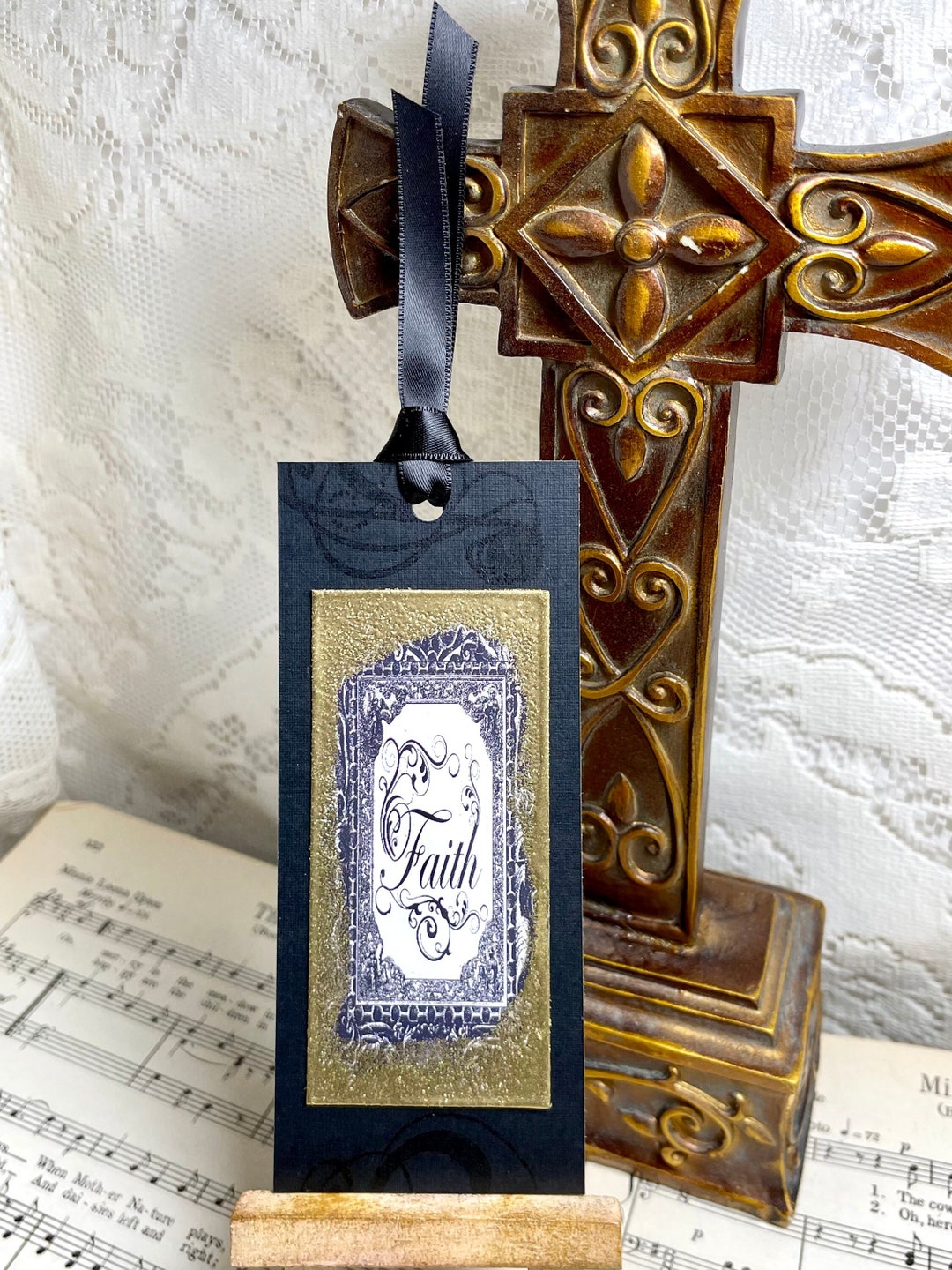 Faith Bookmark, Christian Bookmark, Black and Gold Chipboard Bookmark ...