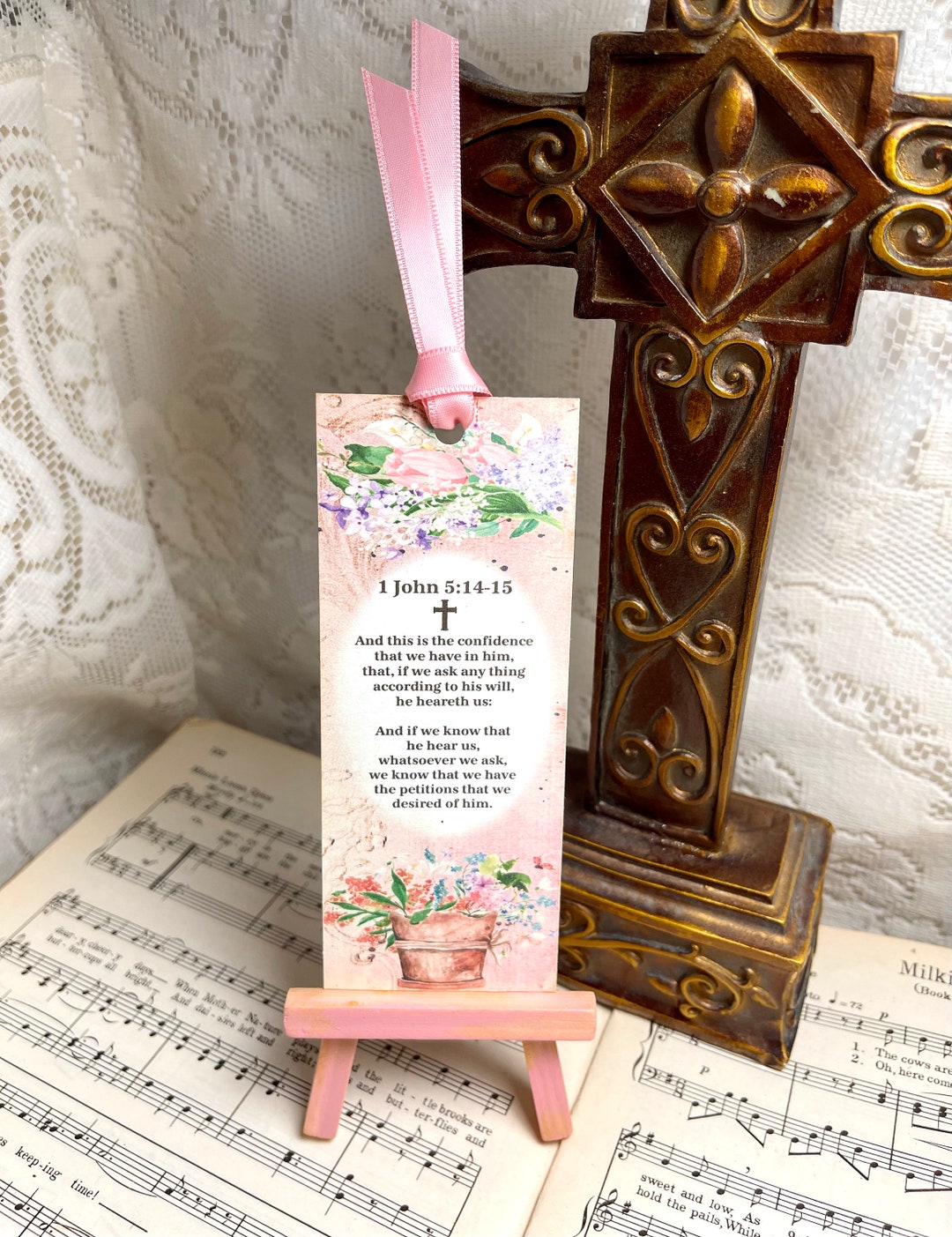 Floral 1 John 5:14-15 Bookmark, Confidence in Christ, Christian ...