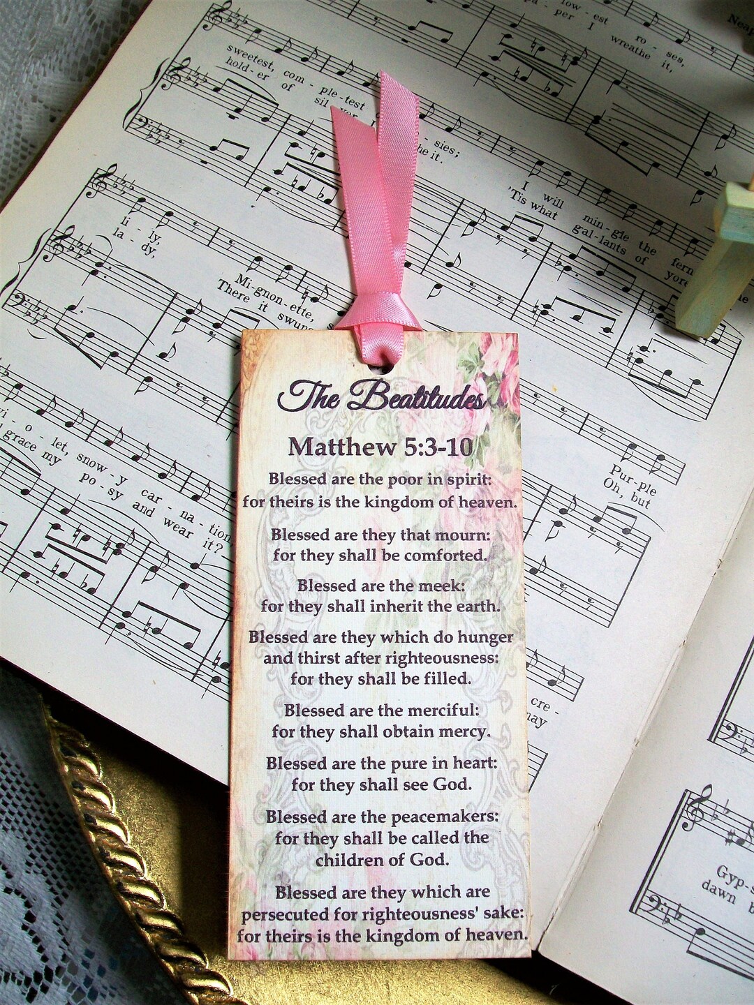 The Beatitudes Pink Roses Christian Bookmarks Matthew - Etsy