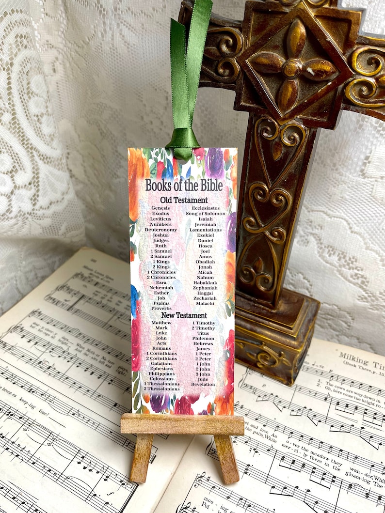 Books of the Bible Bookmark, Red, Yellow and Green Floral, Version One ...