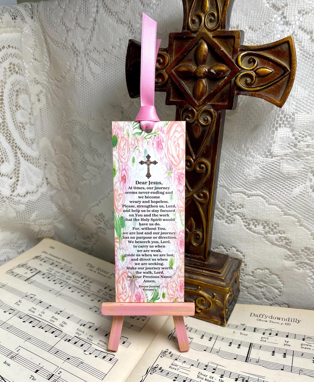 Christian Prayer Bookmark, Perseverance, Handmade Pink Floral Bookmark ...