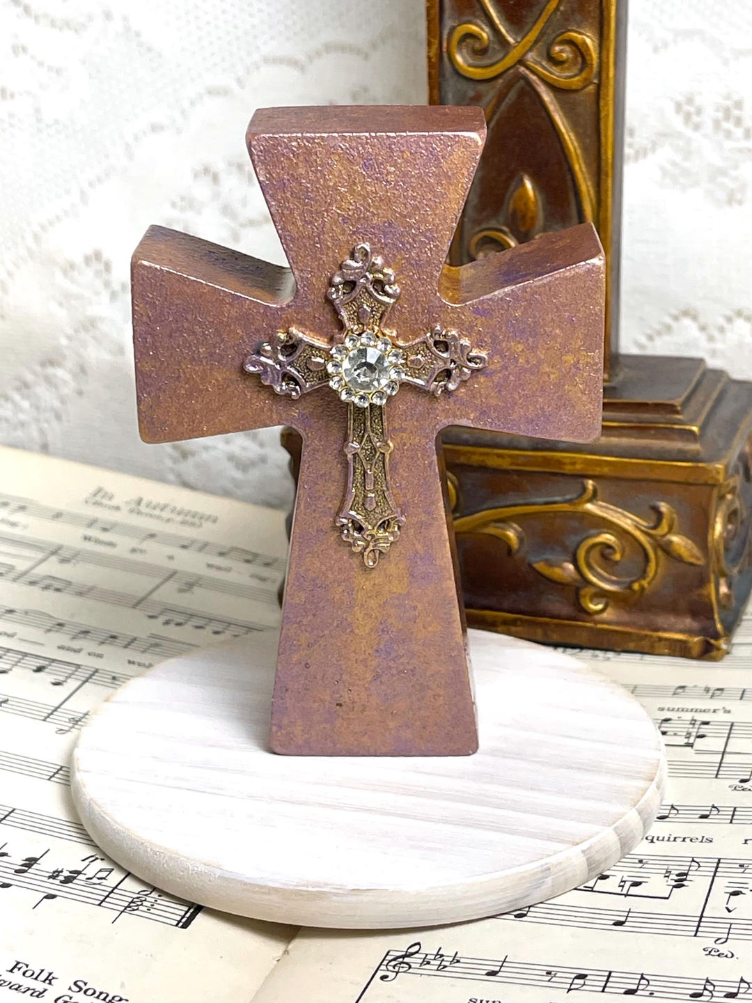 Hand-poured Gold Lilac Cross, Bejeweled Religious Decor - Etsy