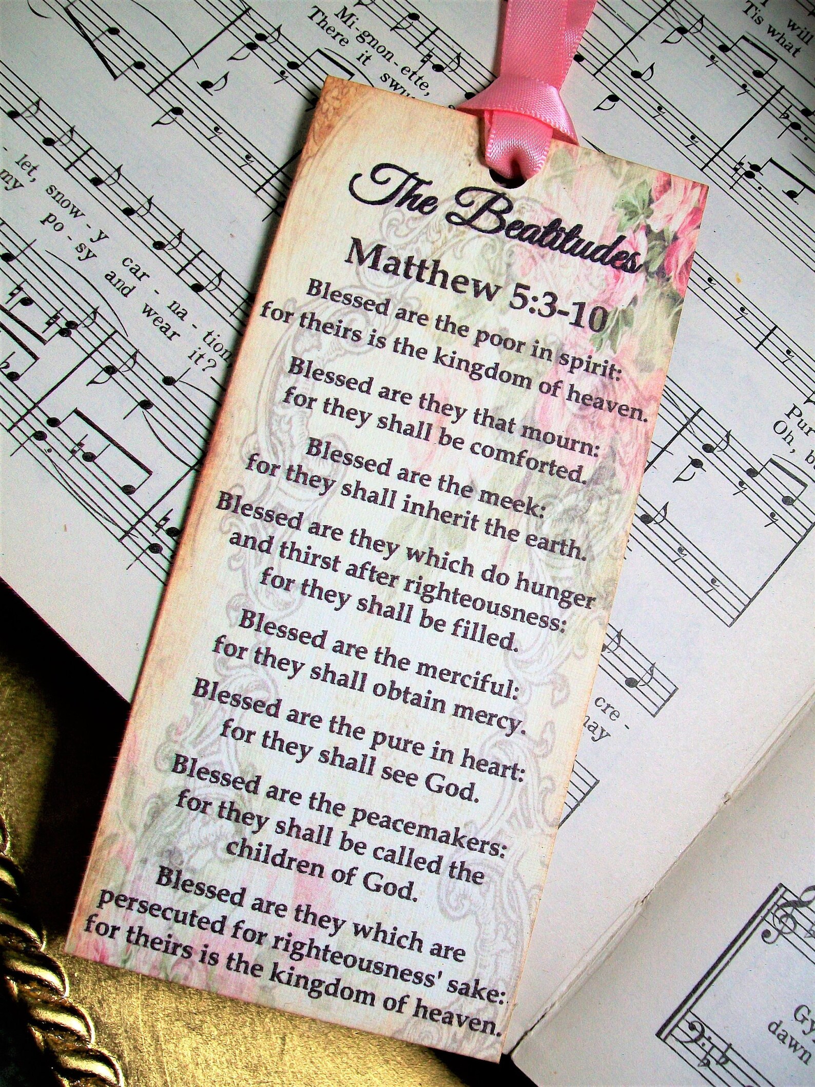The Beatitudes Pink Roses Christian Bookmarks Matthew - Etsy