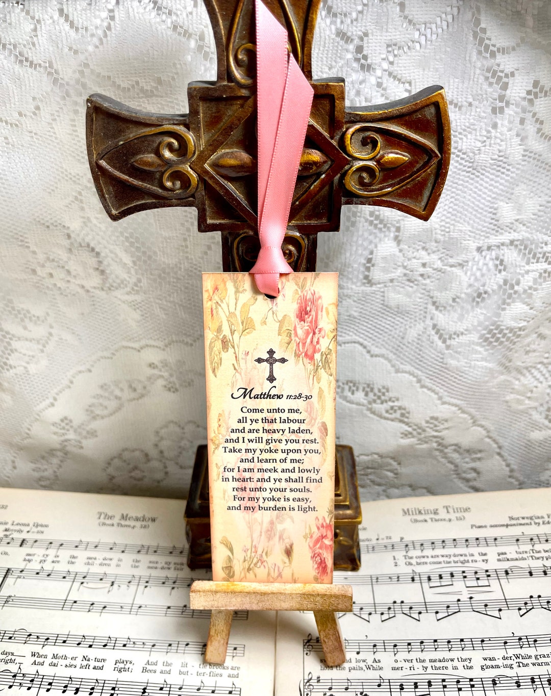 Matthew 11:28-30, Pink Christian Bookmark, Come to Me...my Yoke is Easy ...