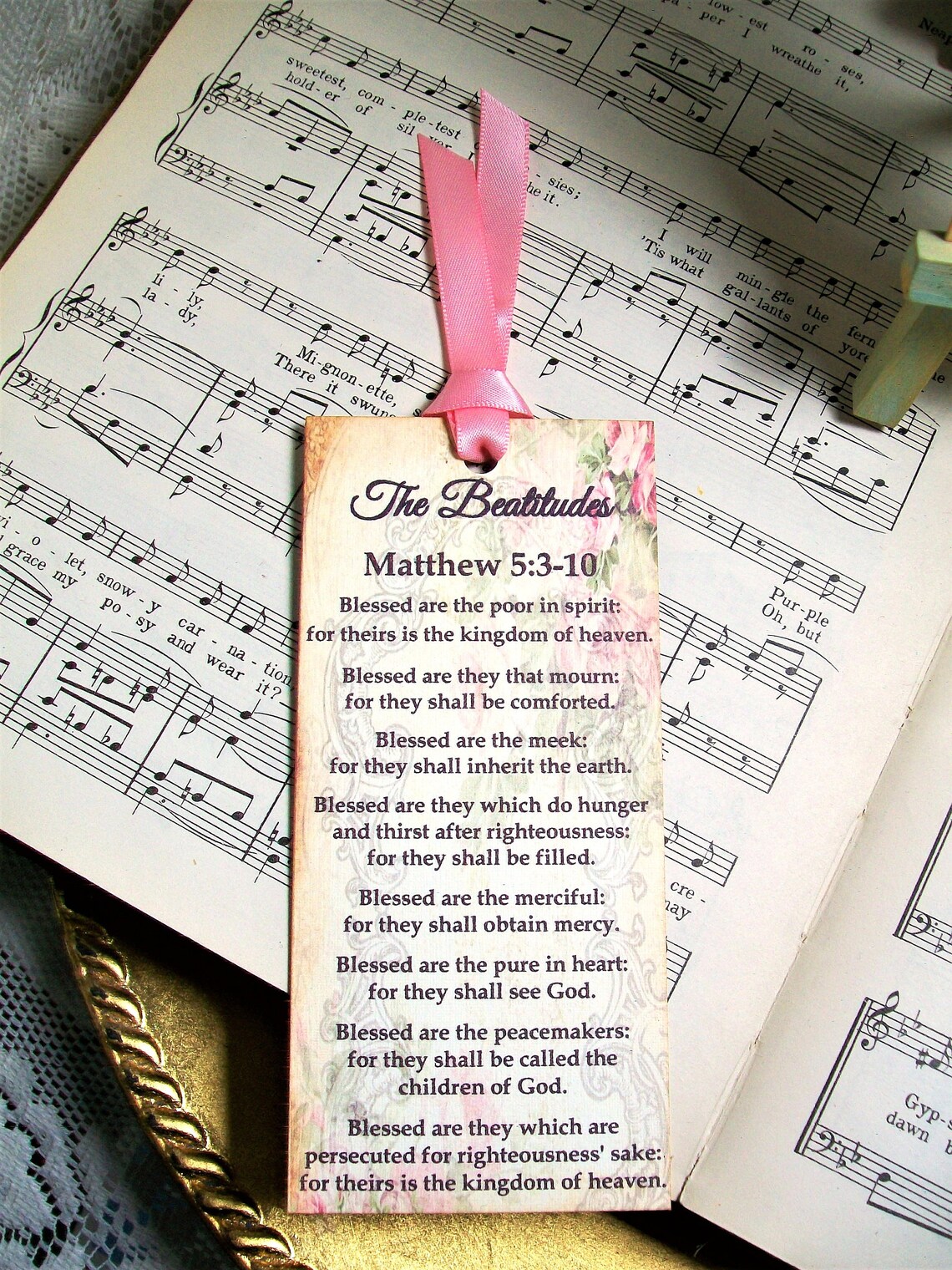 The Beatitudes Pink Roses Christian Bookmarks Matthew - Etsy