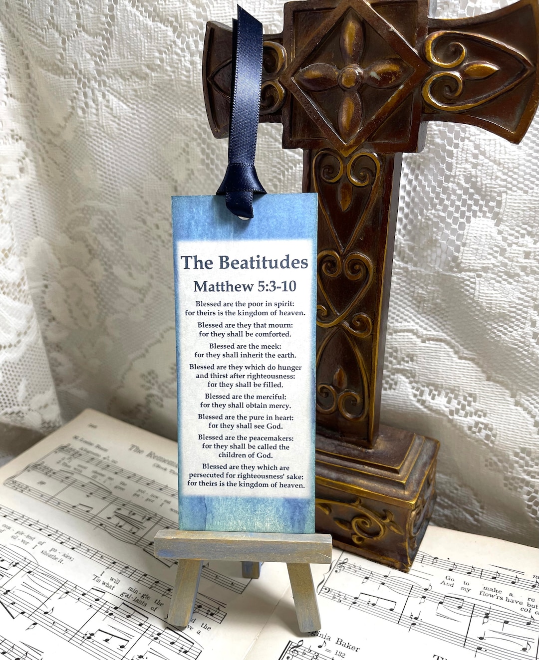 The Beatitudes, Blue Christian Bookmarks, Matthew 5:3-10, Handmade ...