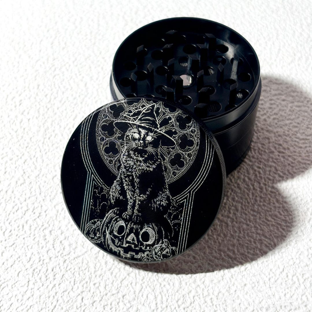 Laser Engraved Halloween Cat Grinder – Unique Cat-shaped Spice & Herb ...
