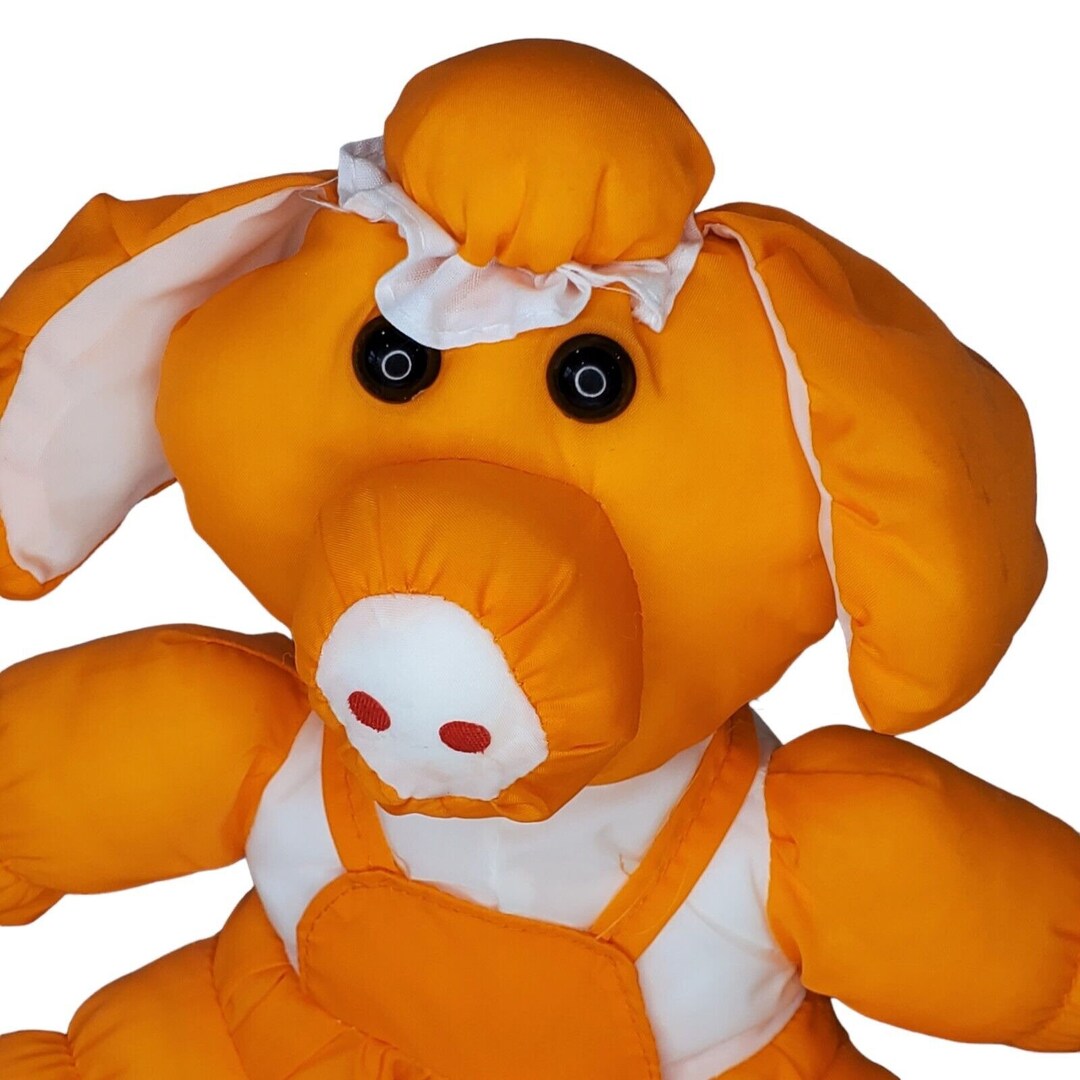Vintage Neon Orange Nylon Pig Plush Stuffed Animal Puffalump Style ...