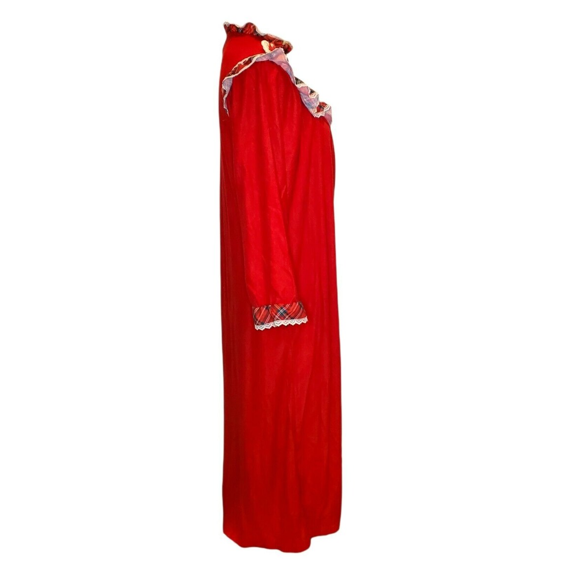 Vintage Christmas Velour Red Housecoat Robe Zip Front Long Plaid ...