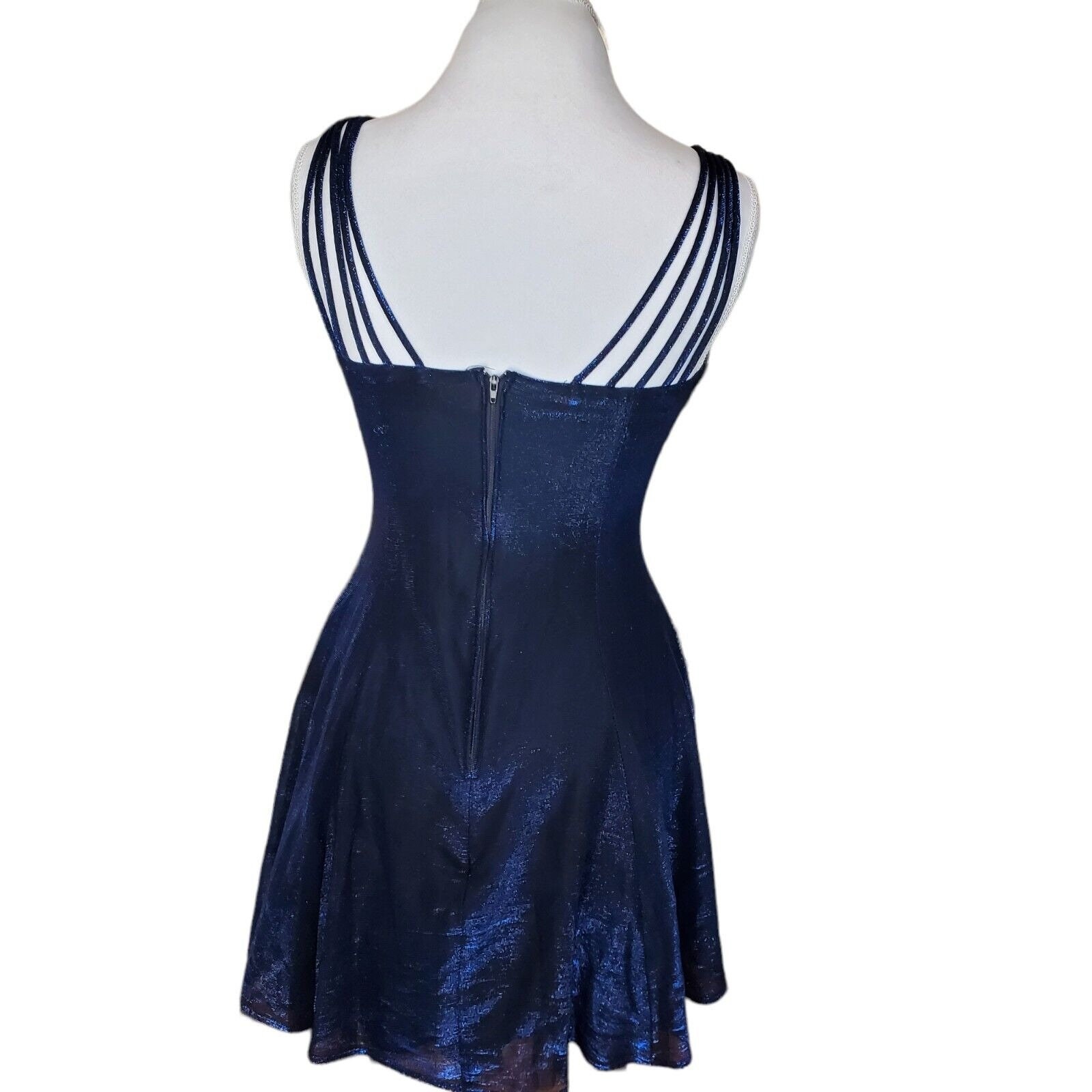Vintage 90s Metallic Blue Strappy Mini Dress Formal 8 Hoco Prom Formal ...