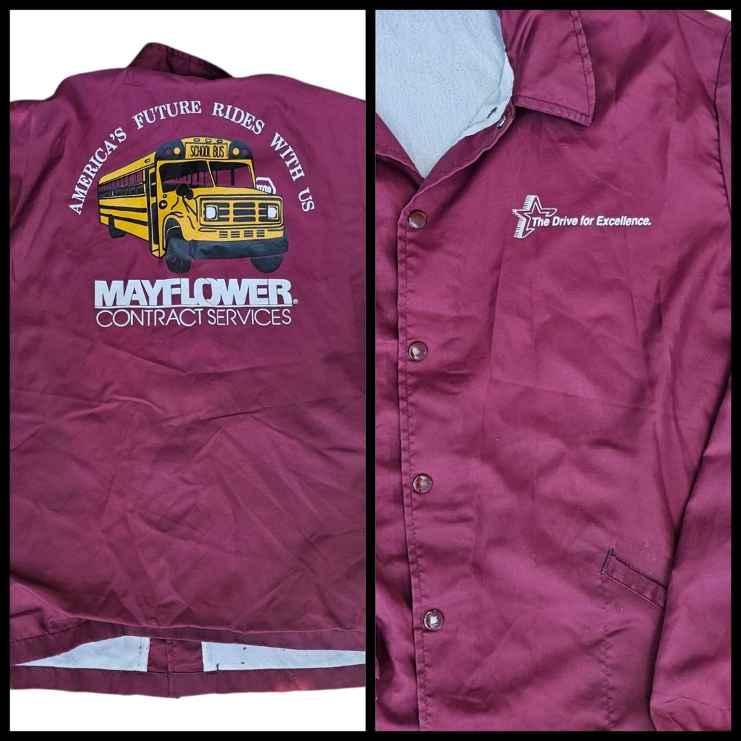 VTG 90s Schoolbus Driver Jacket Windbreaker Nylon Maroon Patch Sz XL ...