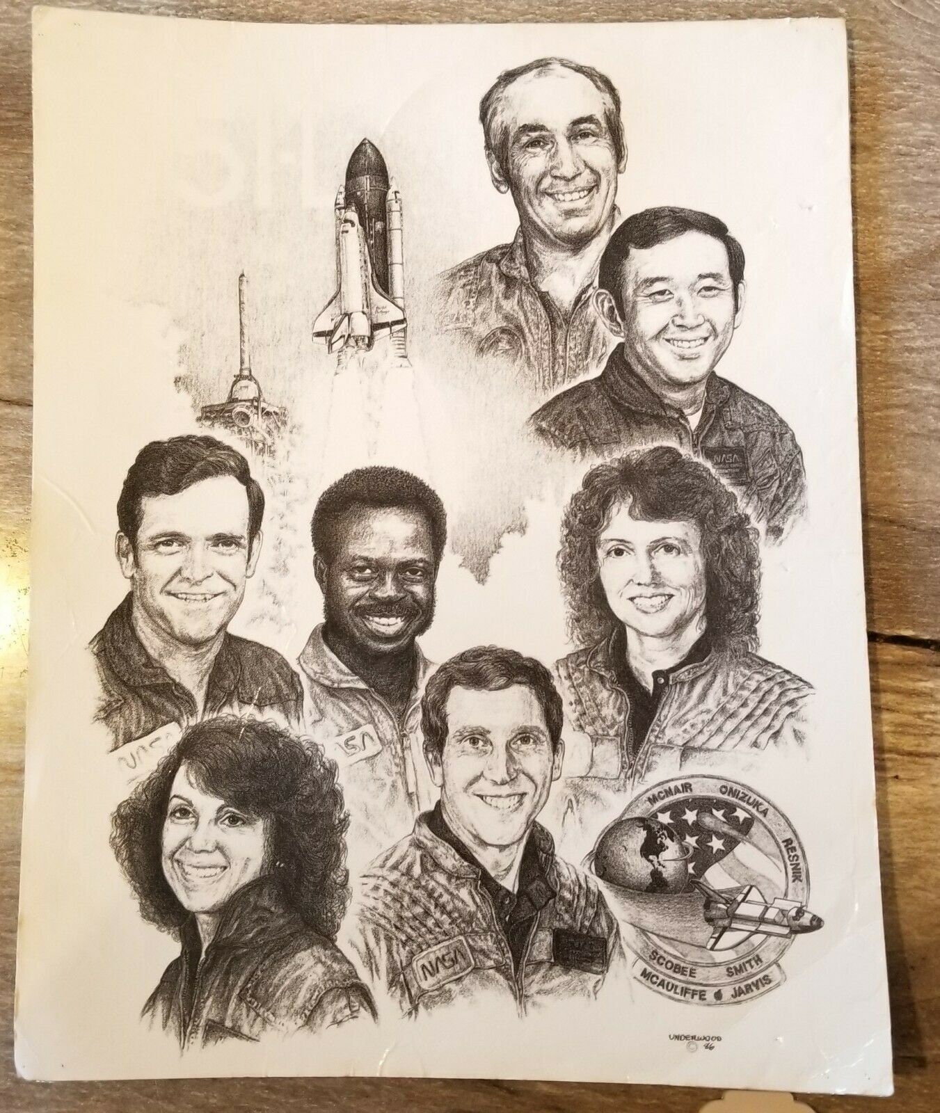 NASA Challenger Crew 1986 Laminated Print by Underwood 14x11 Space Art ...