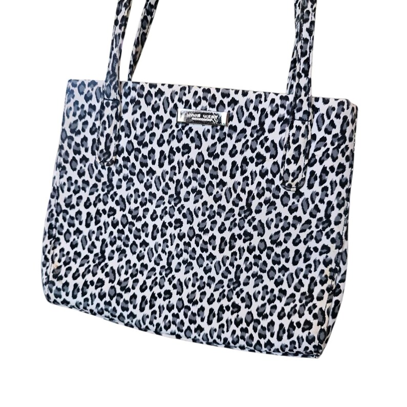 Retro Y2K Snow Leopard Print Shoulder Bag Purse Black and White Animal ...