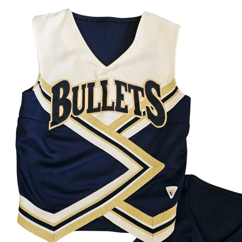 Vintage 90s Cheerleader Uniform Bootcut Pants 2 Tops Bullets Blue Gold ...