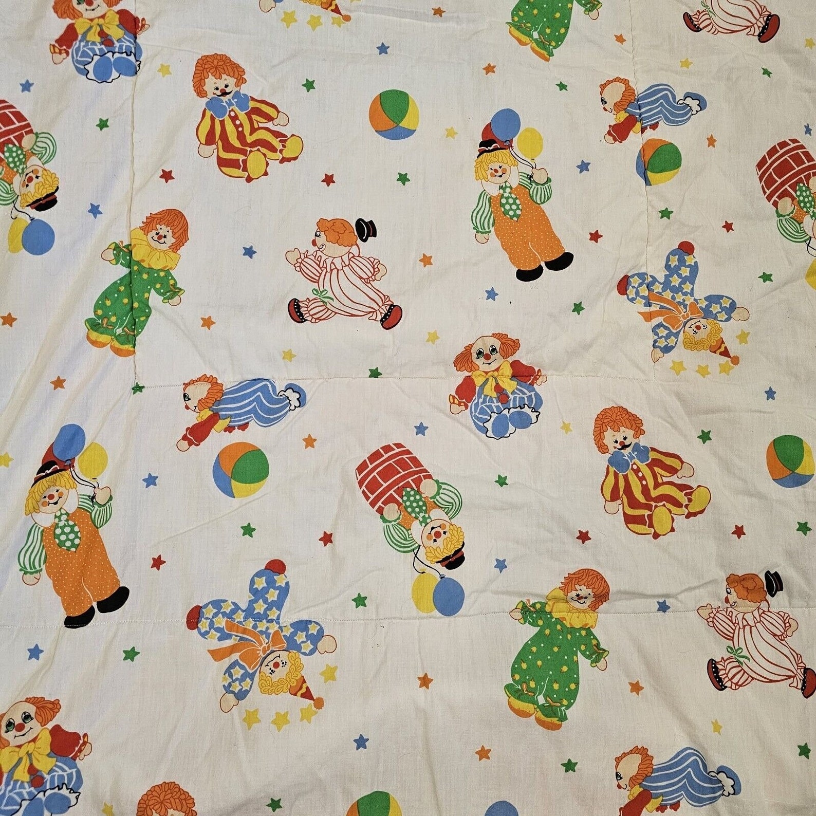 Vintage 80s Clown Kids Quilt Patchwork Applique 40x60 Baby Tummy Time ...