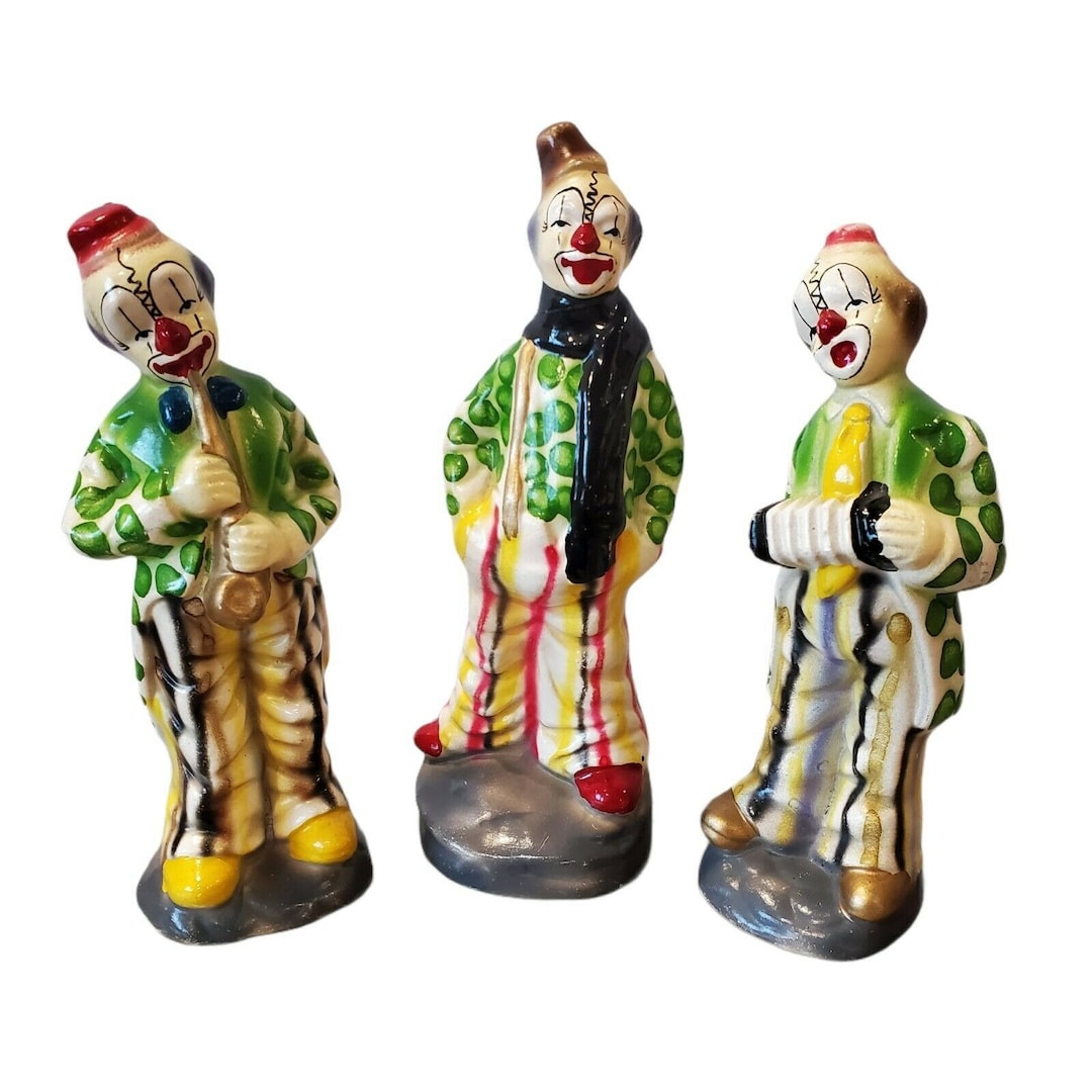 Vintage Ceramic Hand Painted Clown Figurines Detailed Playing ...