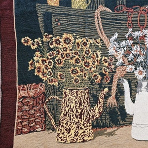 Vintage Bob Timberlake Primitive Fringe Throw Fall Flowers Water Cans ...