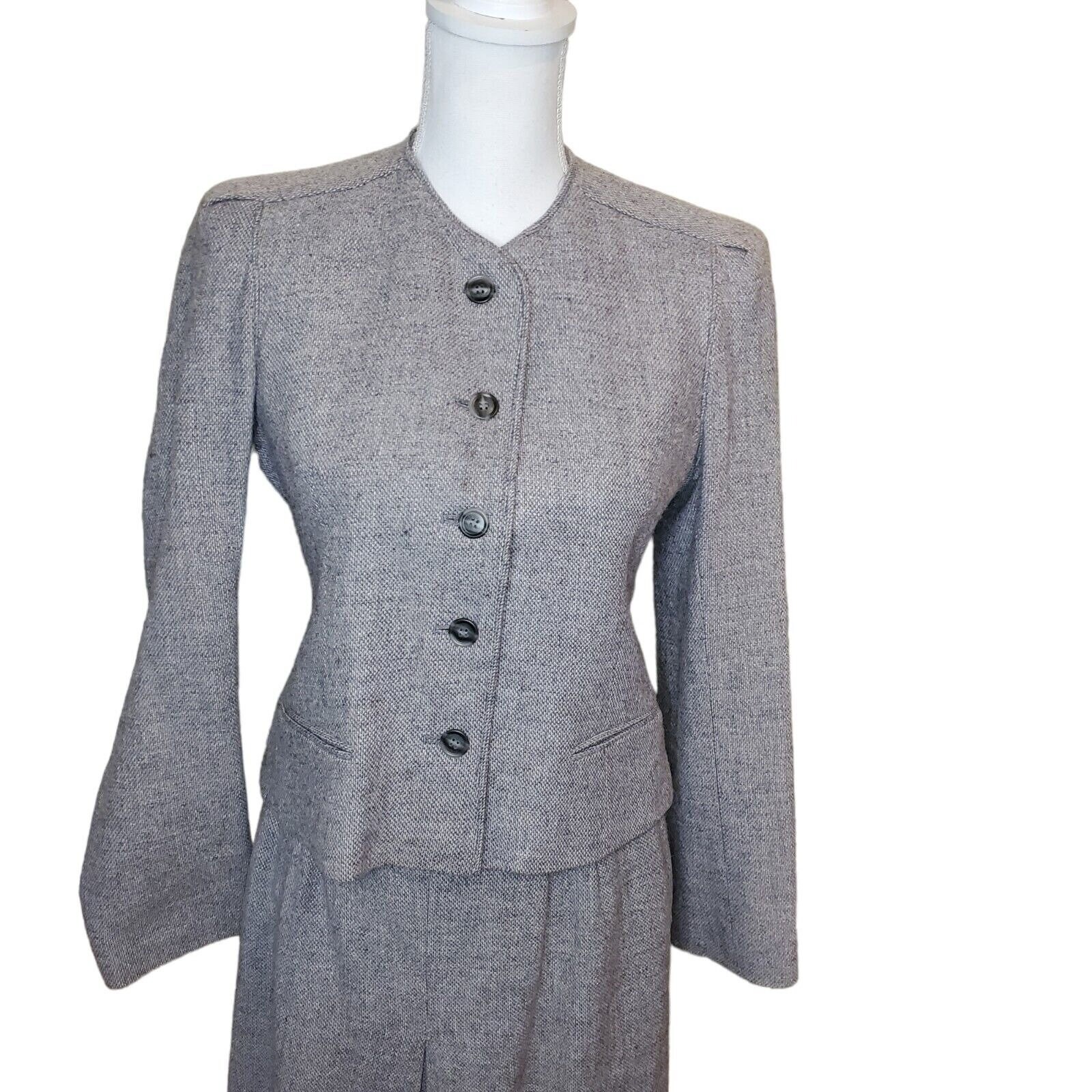 Vintage 60s Gray Tweed Skirt Suit Set Wool Blend Warm Lined Secretary ...