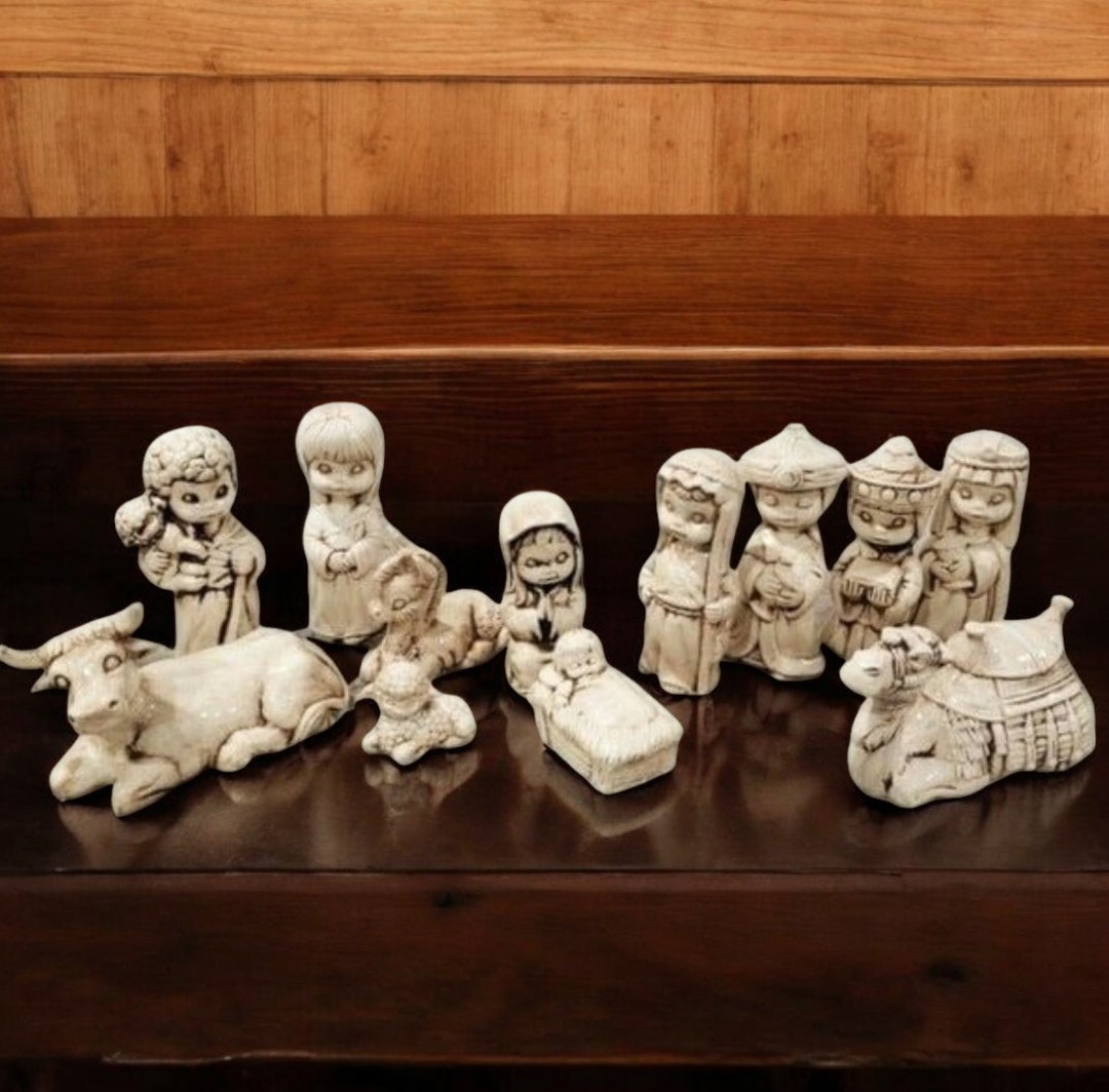 Vintage Christmas Nativity Set Glazed Cream Ceramic Children Figurines ...