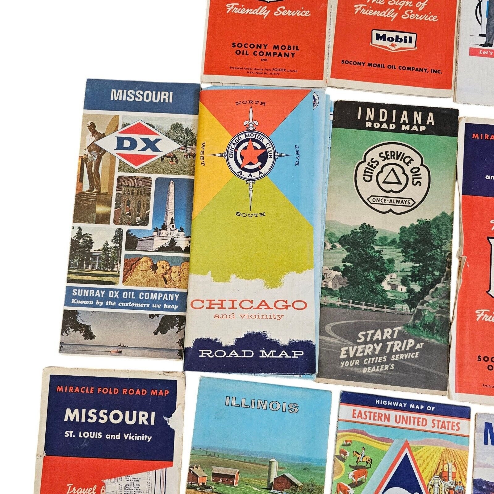 Vintage 60s 70s Fold up Road Maps USA Midwest Paper GPS Houston Upcycle ...