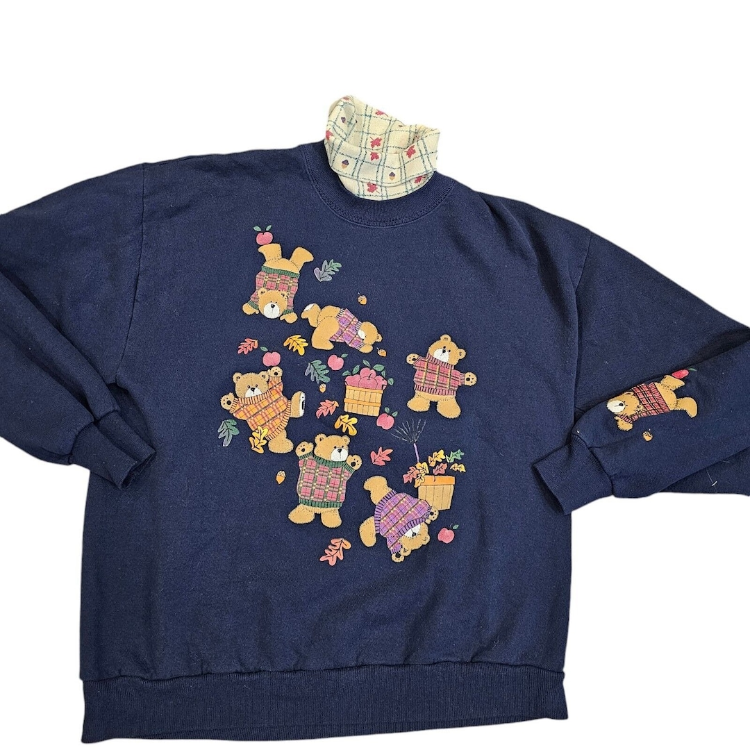 Vintage 90s Womens Large Teddy Bears Crewneck Sweatshirt Leaves Fall ...