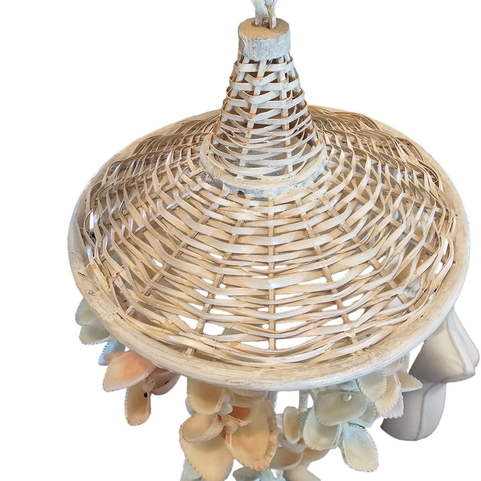 White Sea Shell Hanger Wind Chime Decor Beach House Boho Ocean Wicker ...