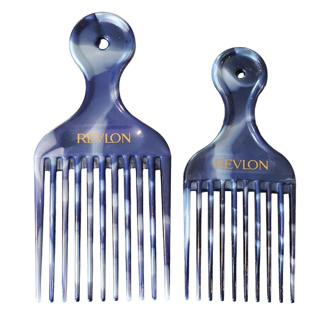 2 Vintage Revlon Hair Lift Pick Comb Blue Marble Plastic 5" and 6" RARE ...