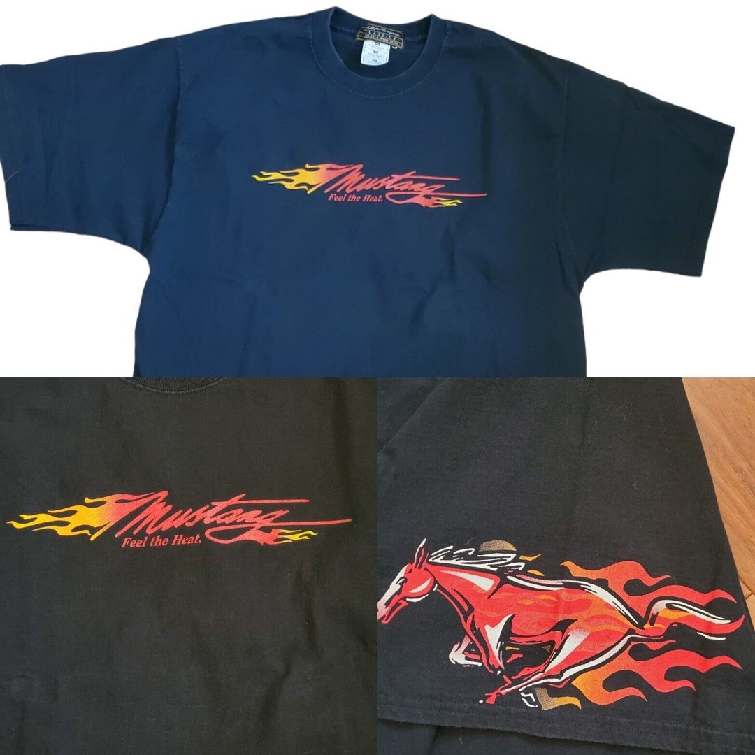 90s Ford Mustang Feel the Heat Graphic Tshirt Black XL Flames - Etsy