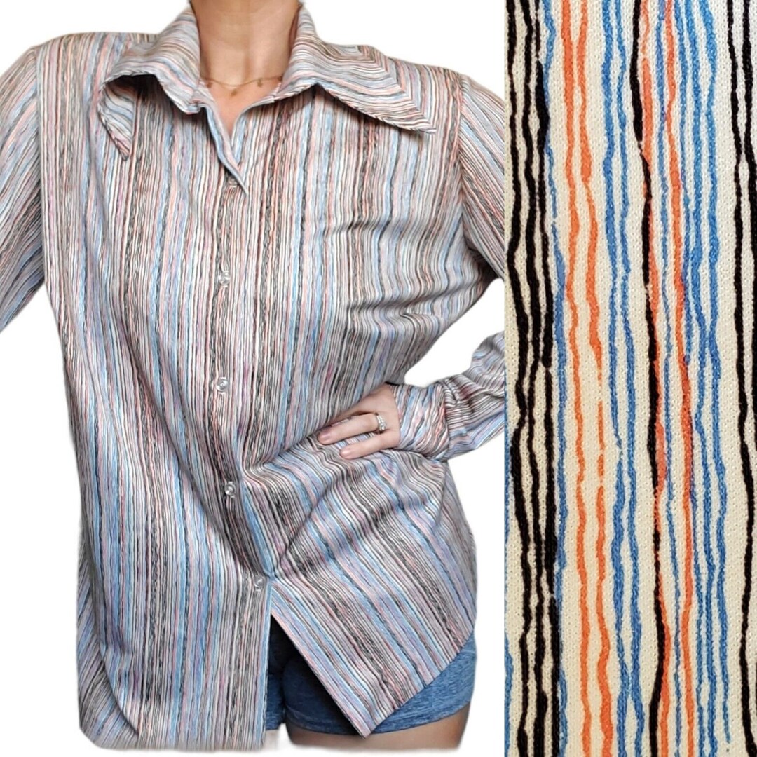 Vintage 70s Retro Disco Button up Shirt Striped XL 1X Daggard Collar ...