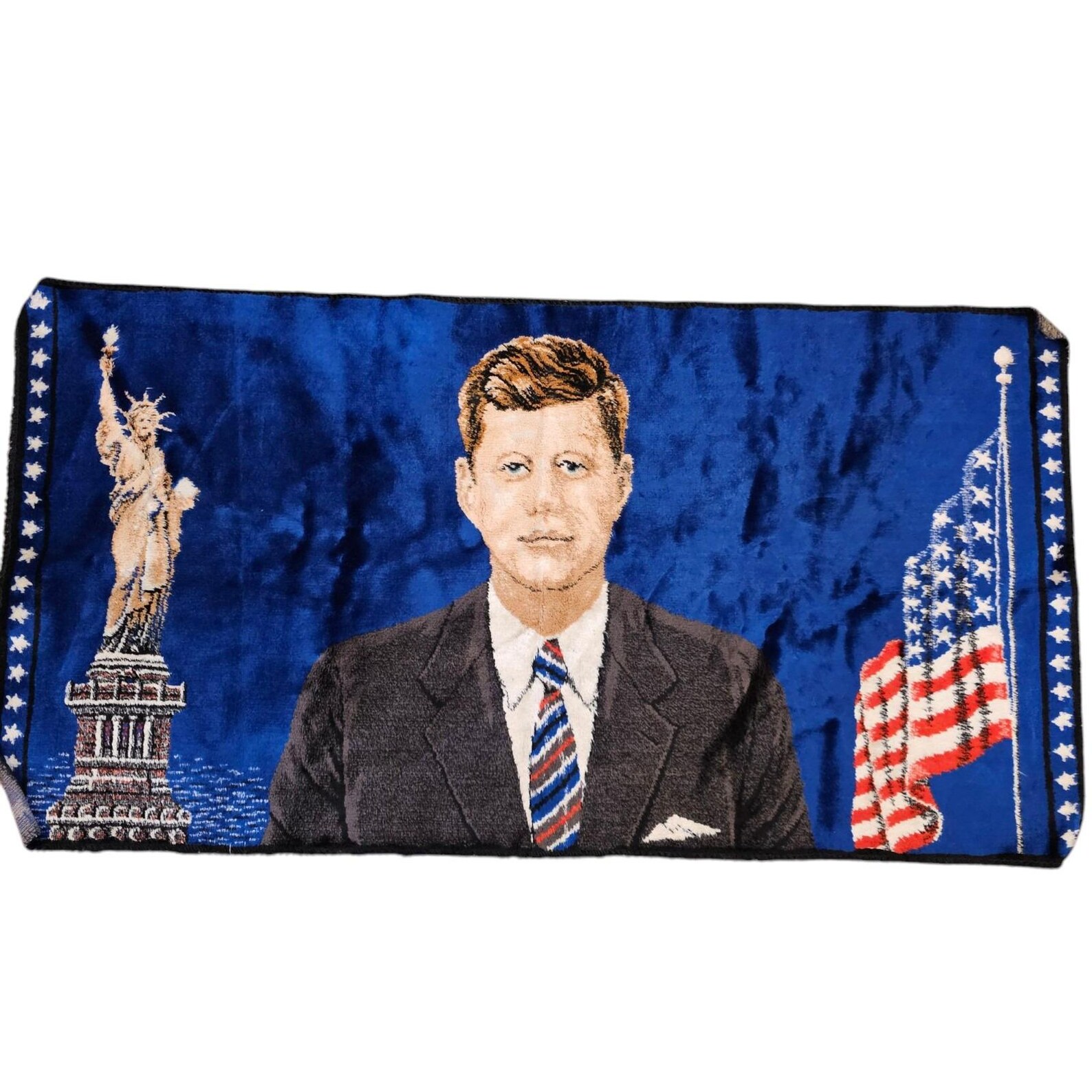John F Kennedy JFK Velvet Tapestry Wall Hanging Statue of Liberty VTG ...