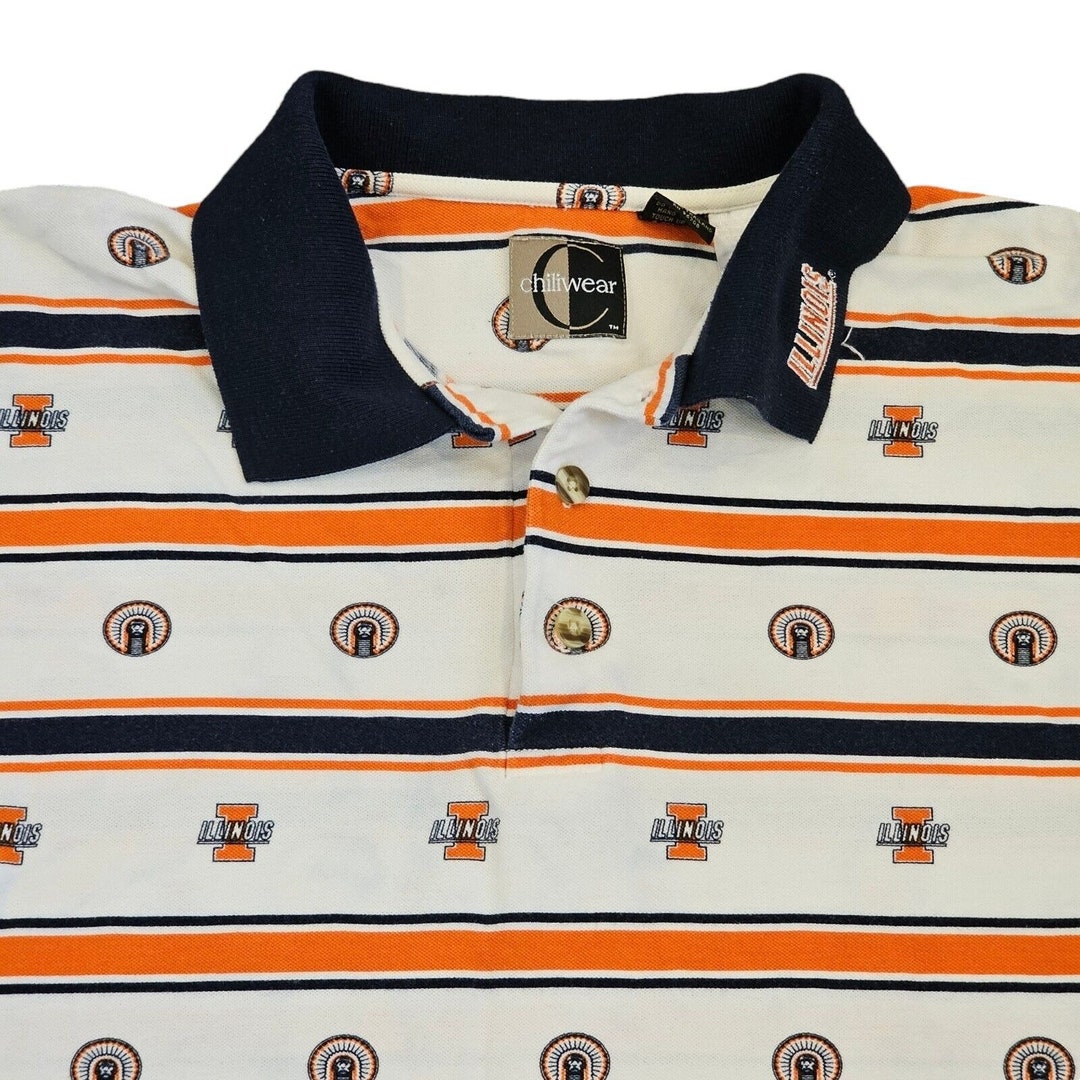 Retro 90s Large Fighting Illini Preppy Striped Polo Chief Illiniwek - Etsy