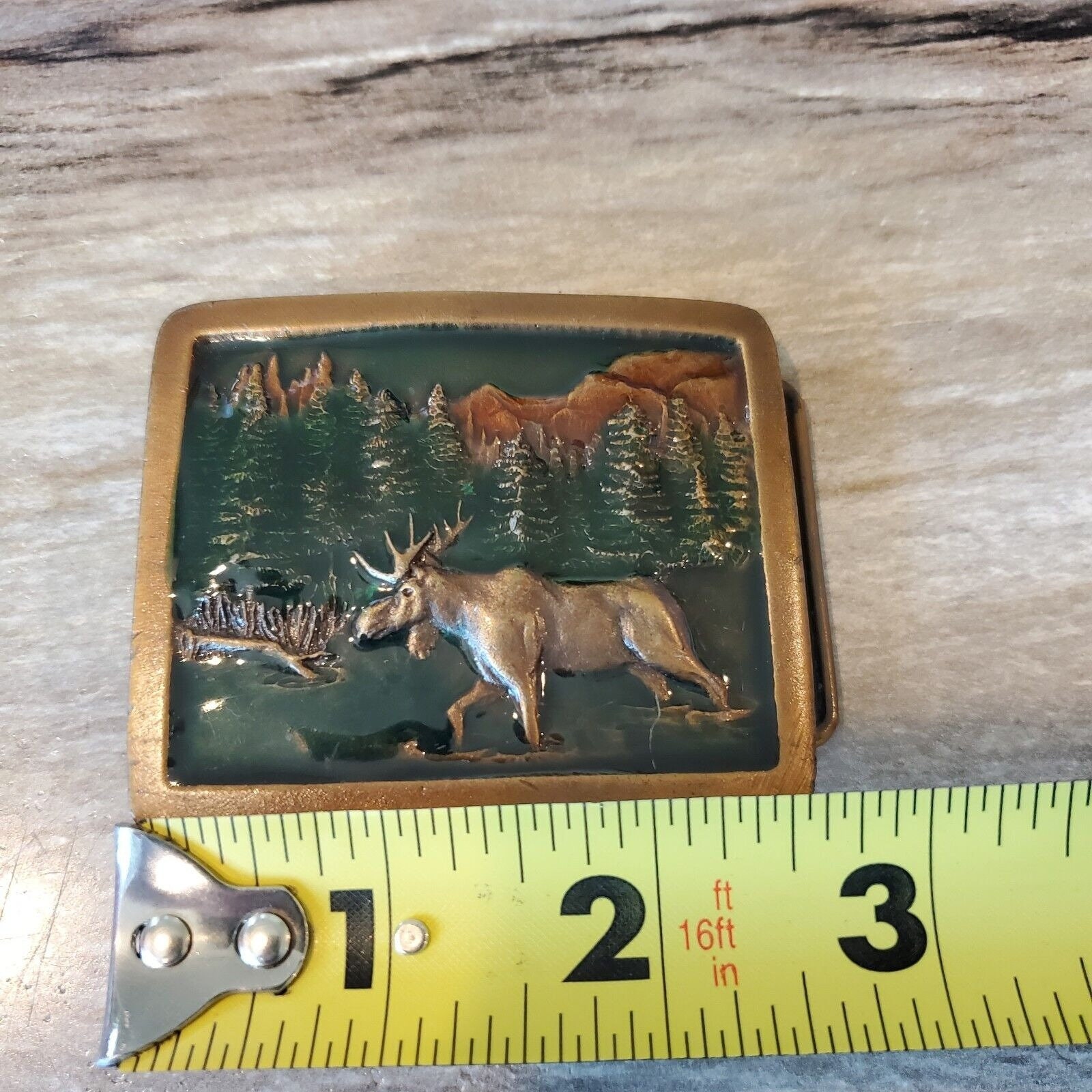 Vintage 70s Enameled Moose Nature Scene Mountains Belt Buckle - Etsy