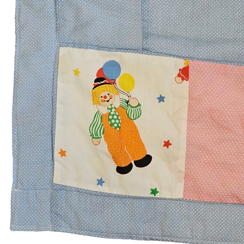 Vintage 80s Clown Kids Quilt Patchwork Applique 40x60 Baby Tummy Time ...
