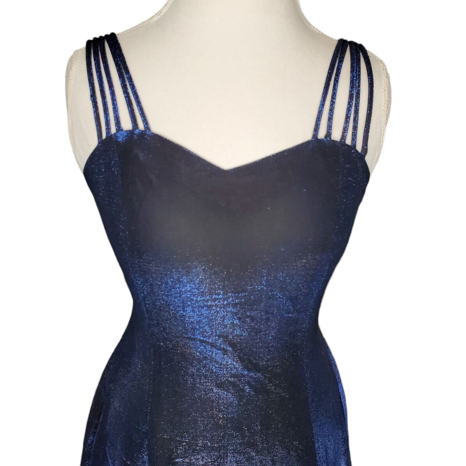 Vintage 90s Metallic Blue Strappy Mini Dress Formal 8 Hoco Prom Formal ...