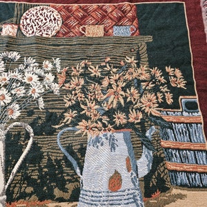 Vintage Bob Timberlake Primitive Fringe Throw Fall Flowers Water Cans ...