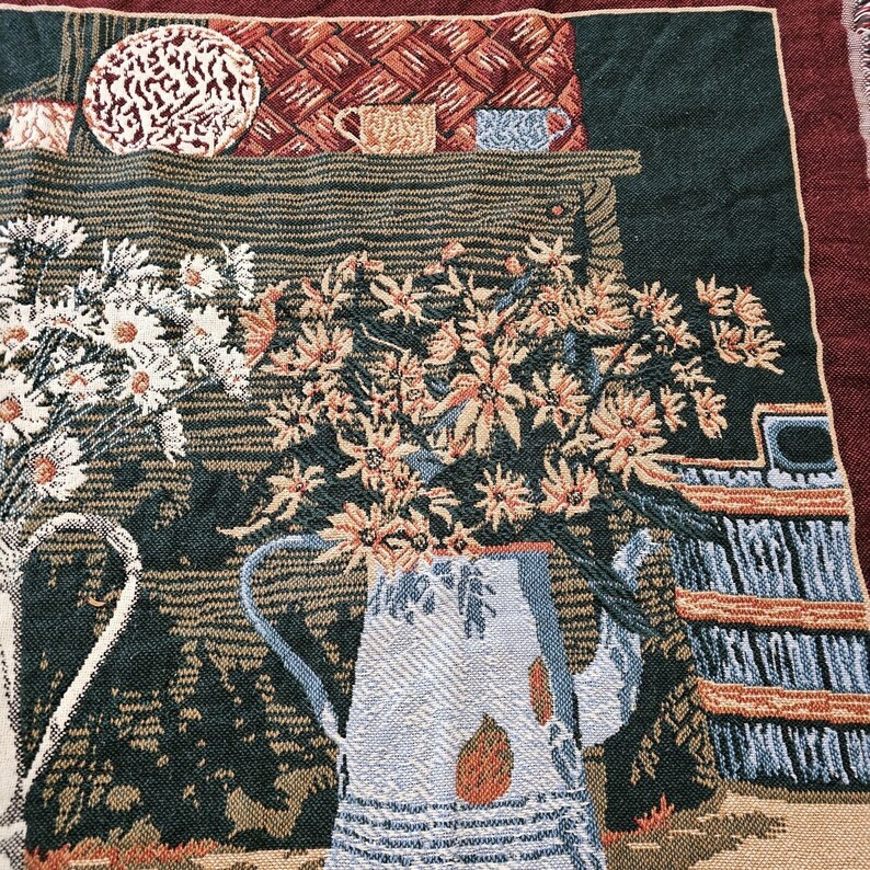 Vintage Bob Timberlake Primitive Fringe Throw Fall Flowers Water Cans ...