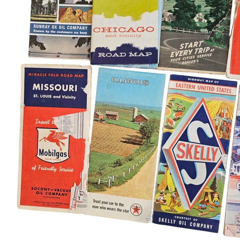 Vintage 60s 70s Fold up Road Maps USA Midwest Paper GPS Houston Upcycle ...