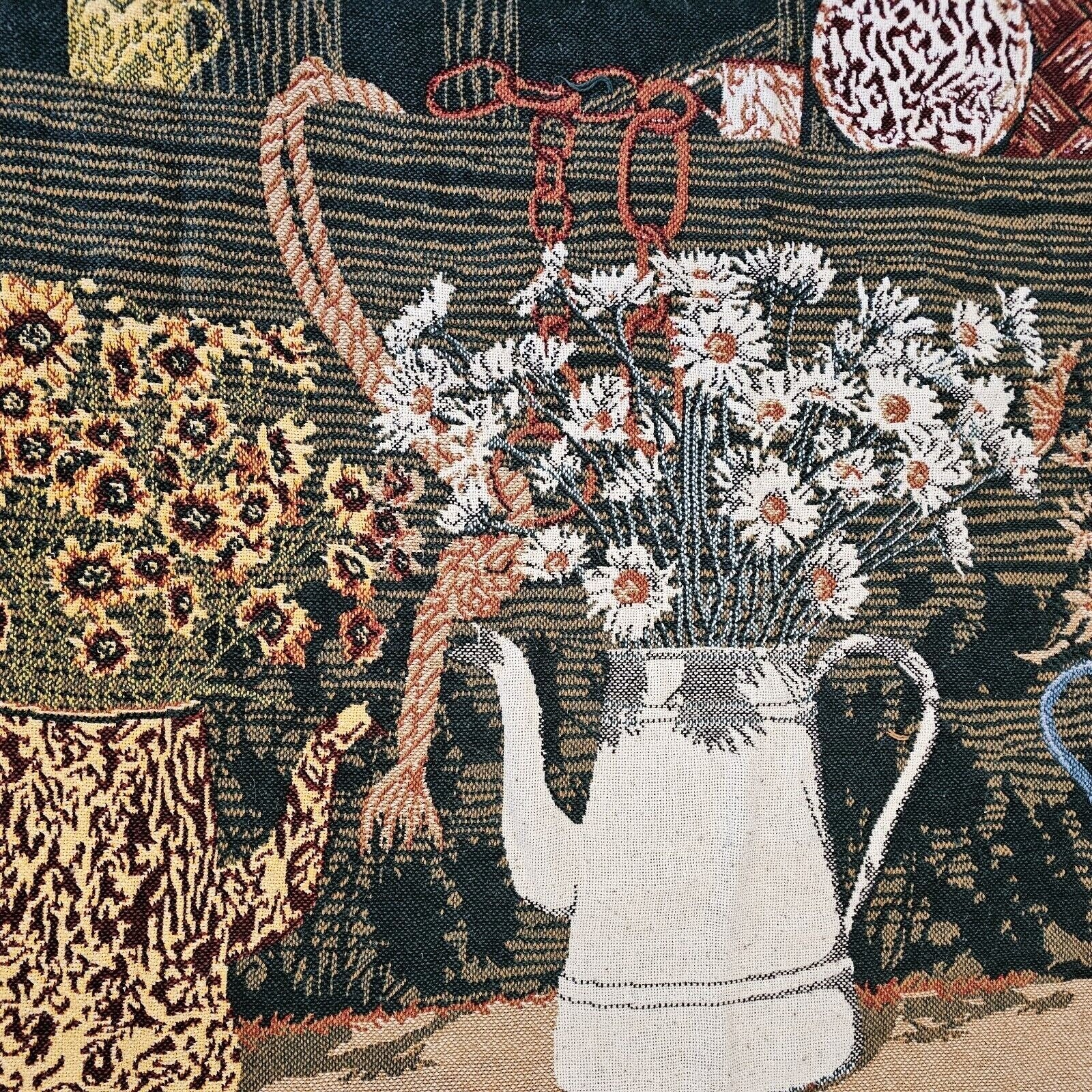 Vintage Bob Timberlake Primitive Fringe Throw Fall Flowers Water Cans ...