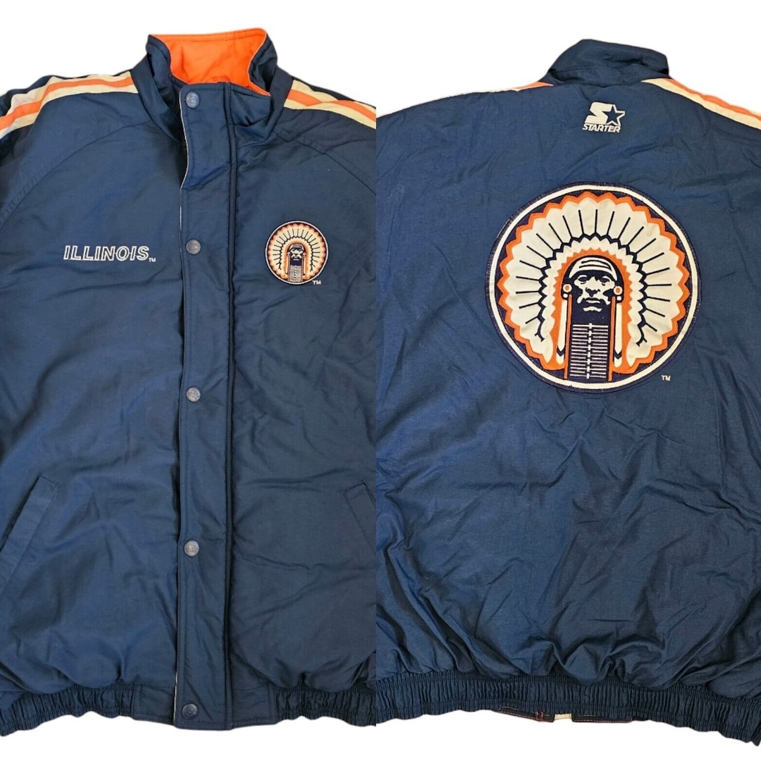Vintage 90s Fighting Illini Puffer Coat Starter Mens Size Large Blue ...