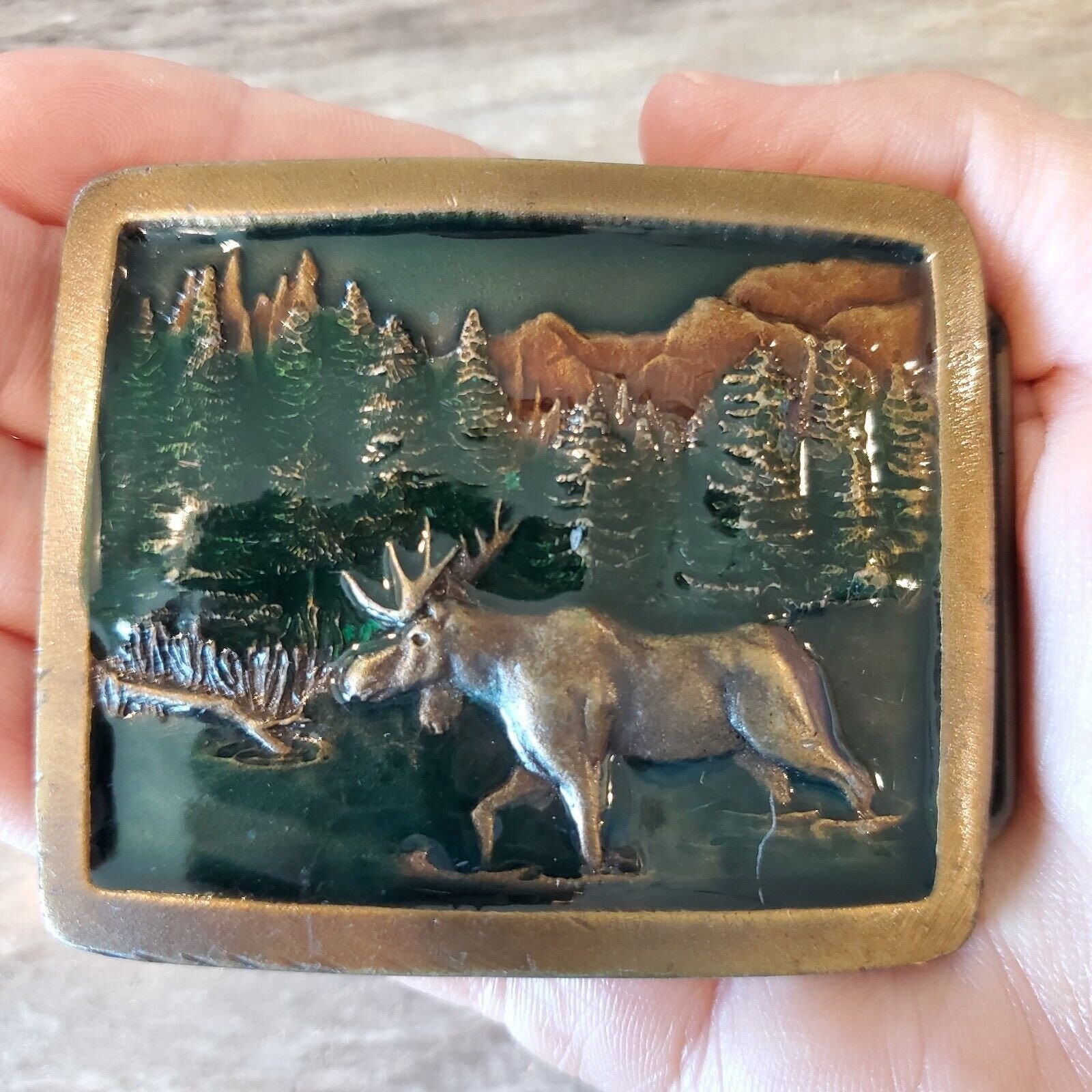 Vintage 70s Enameled Moose Nature Scene Mountains Belt Buckle USA - Etsy