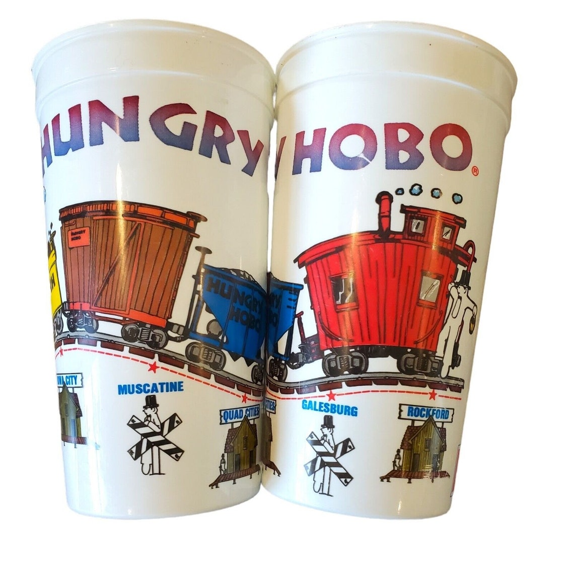 Vintage Hungry Hobo Restaurant Plastic Train Cups Des Moines Rockford ...