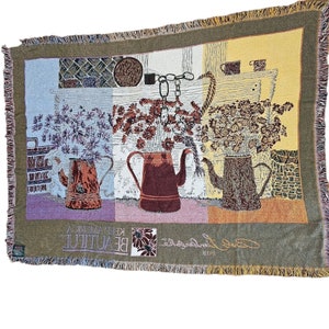 Vintage Bob Timberlake Primitive Fringe Throw Fall Flowers Water Cans ...