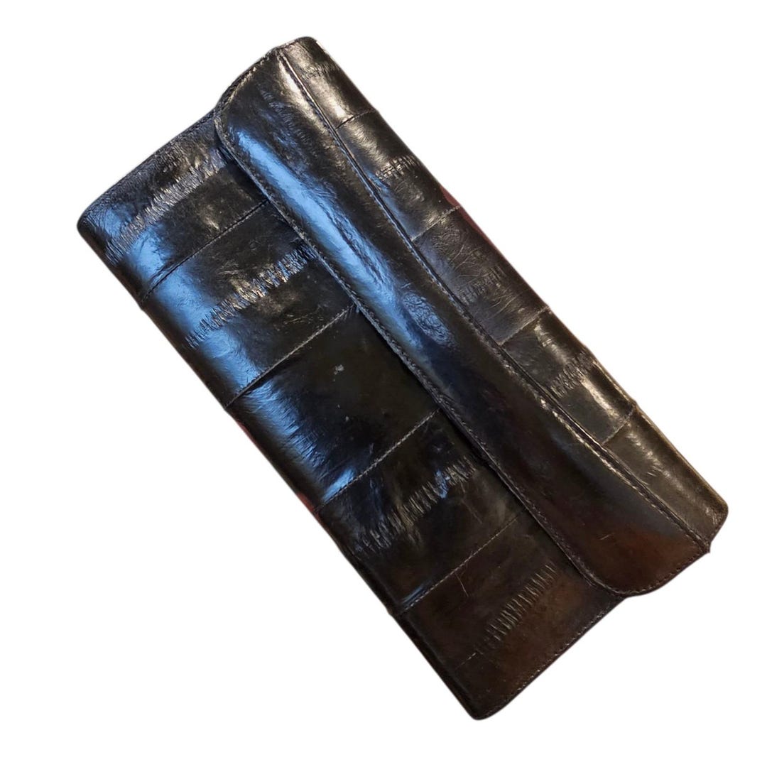 VTG Black Shiny Leather Wallet Clutch Faux Eelskin Deer Skin - Etsy