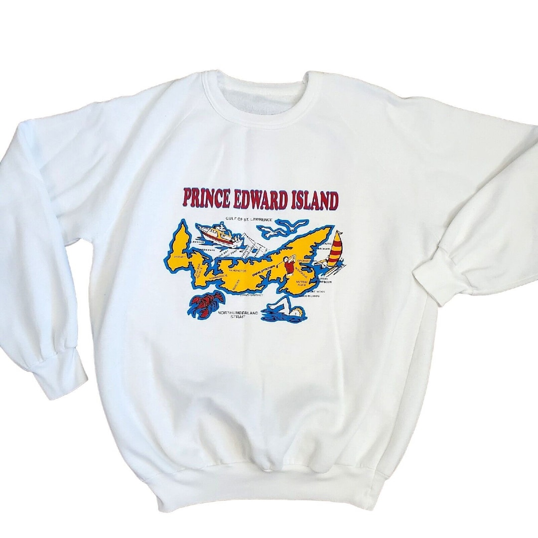 Vintage 80s Prince Edward Island Map Graphic Sweatshirt Thin White ...