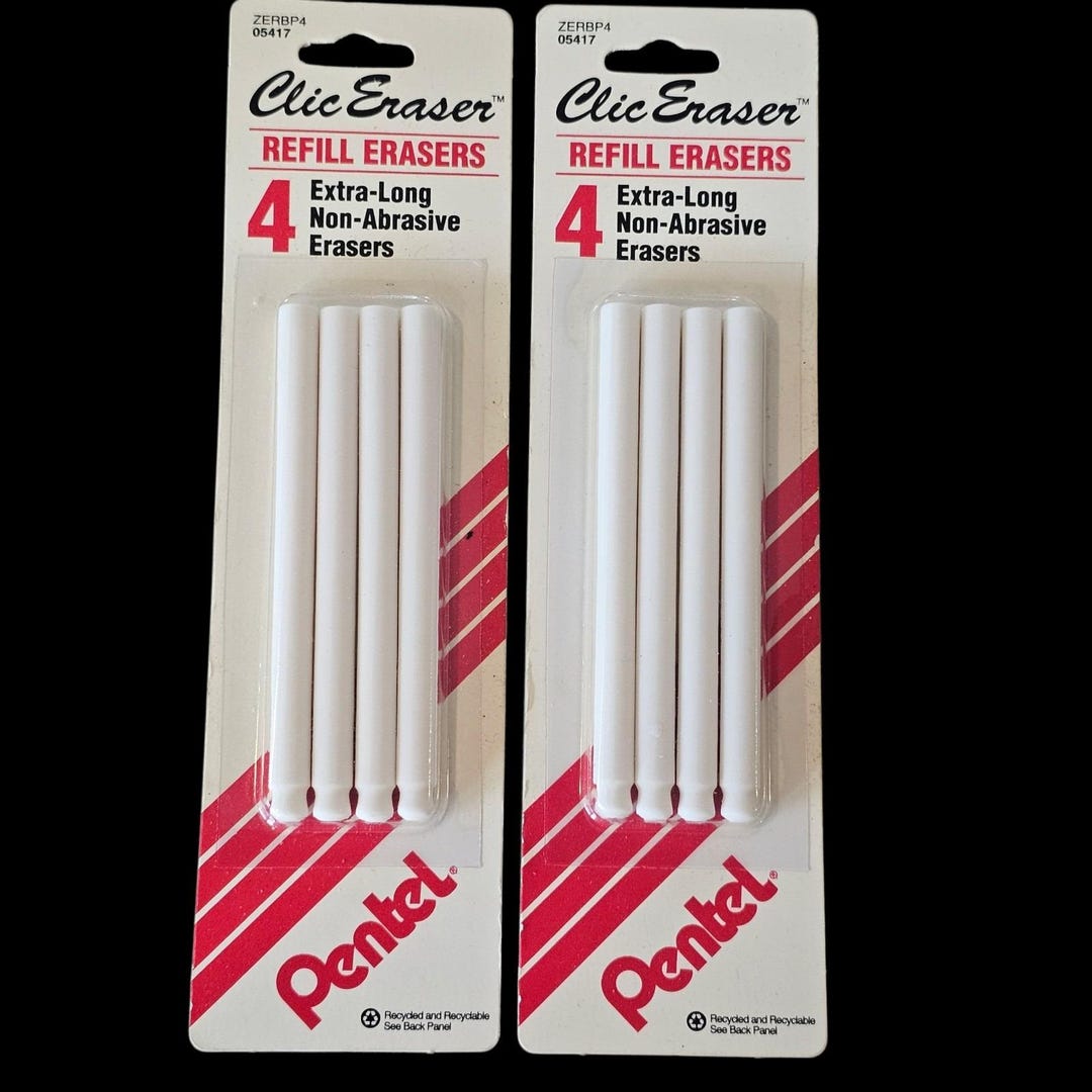 2 Pentel Clic Eraser Refills Extra Long Non-abrasive Won’t Tear Paper ...