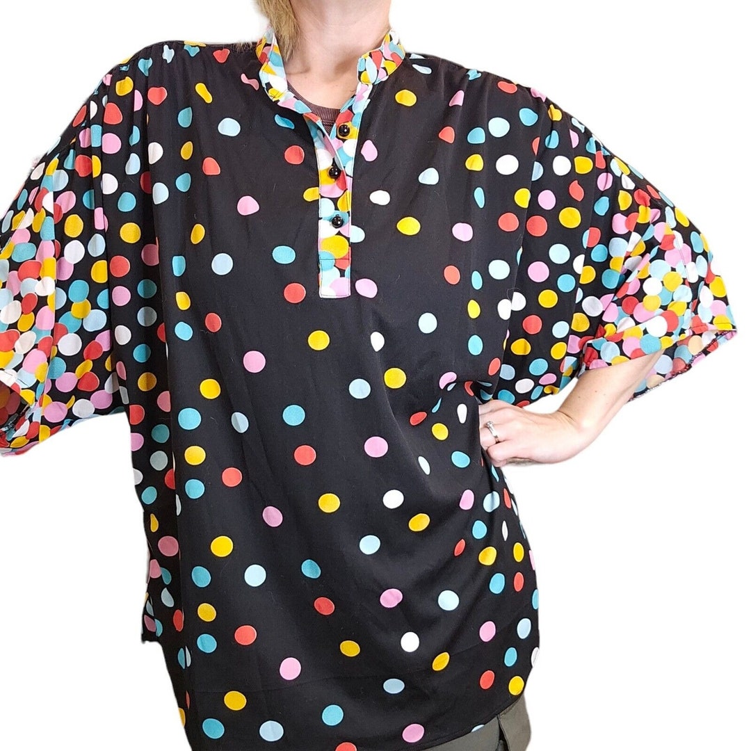 70s Retro Disco Polka Dot Polyester Plus Size Blouse Multi-color 1X 2X ...