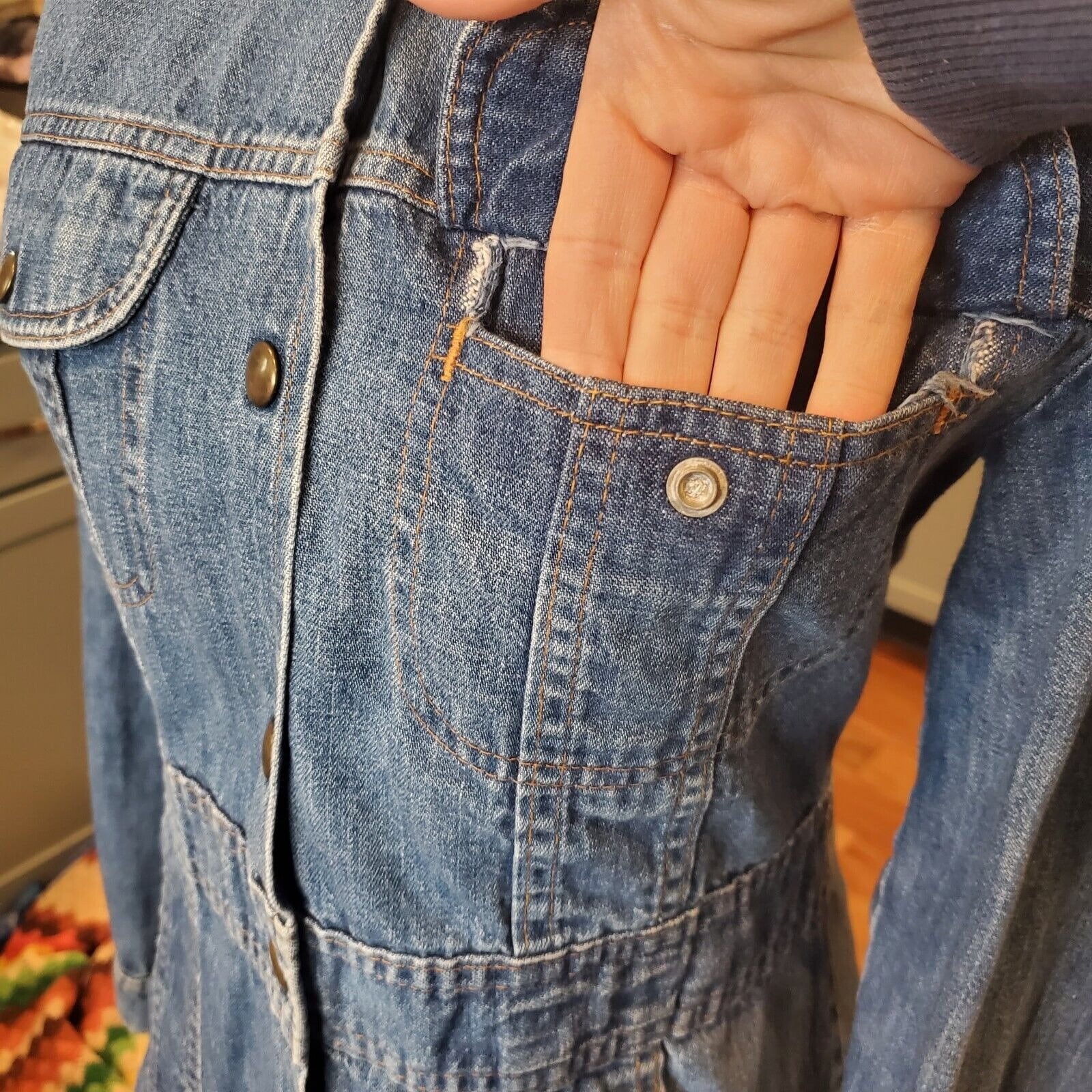 Vintage 70s Womens Denim Jean Jacket Snap Closure Flap Pockets Maverick ...