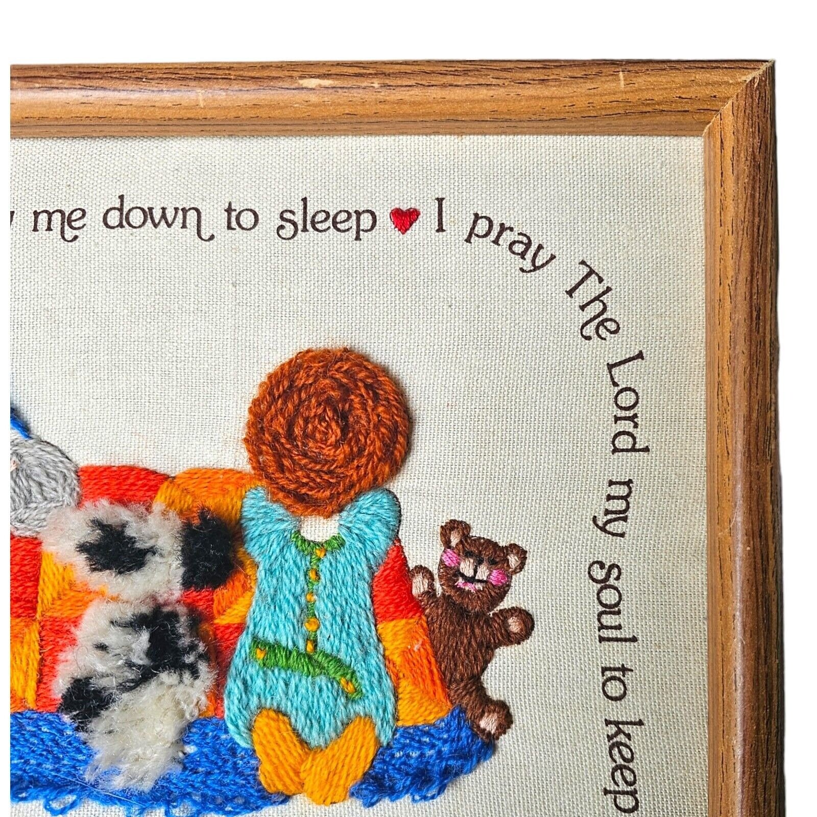Vintage Religious Prayer Nursery Kids Crewel Framed Bedtime Prayer Wall ...