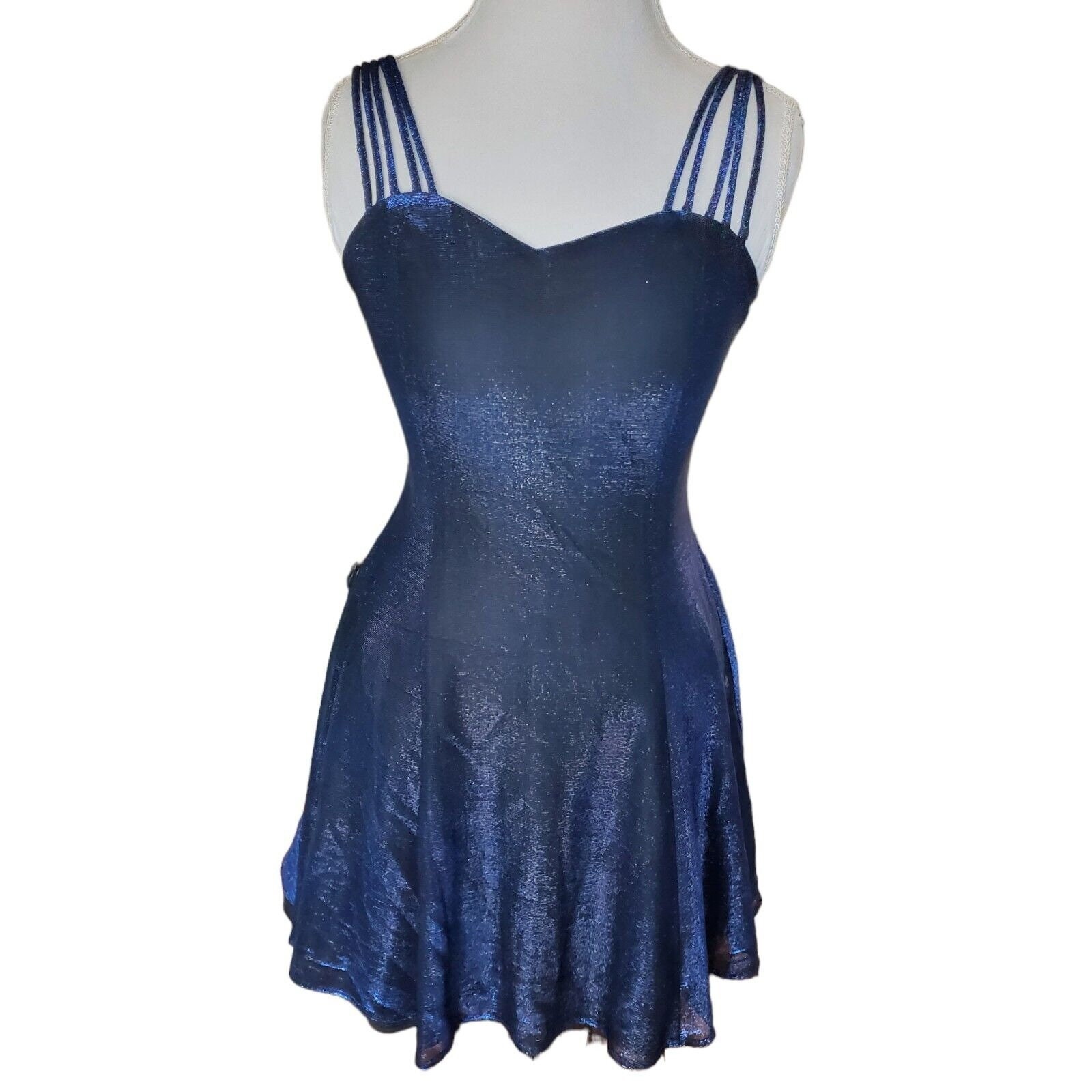 Vintage 90s Metallic Blue Strappy Mini Dress Formal 8 Hoco Prom Formal ...